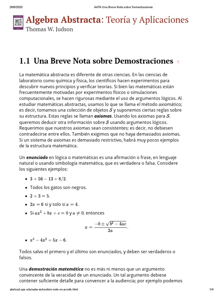 Algebra Abstracta: Teoría y Aplicaciones: 1.1 Una Breve Nota Sobre ...