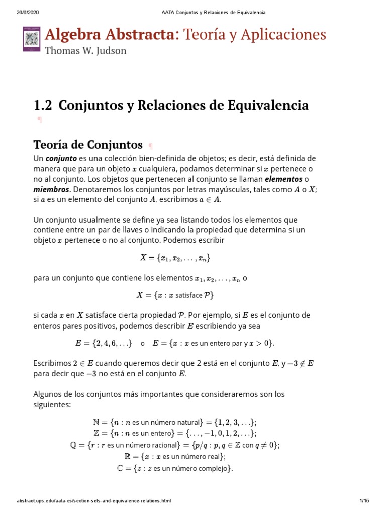 Algebra Abstracta: Teoría y Aplicaciones: 1.2 Conjuntos y Relaciones de ...