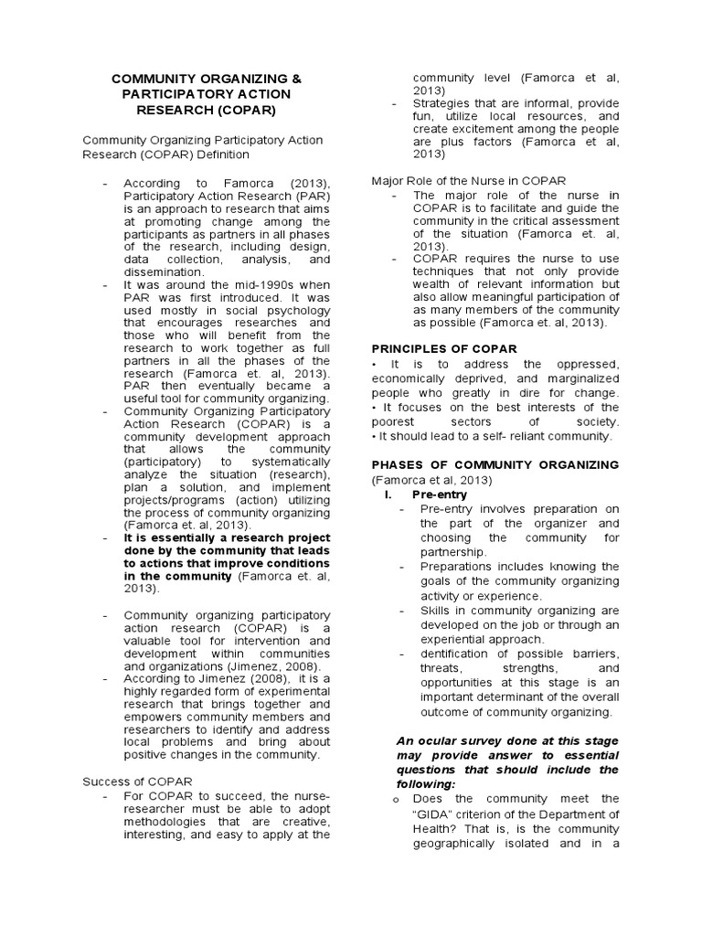 Community Organizing & Participatory Action Research (Copar) | PDF ...