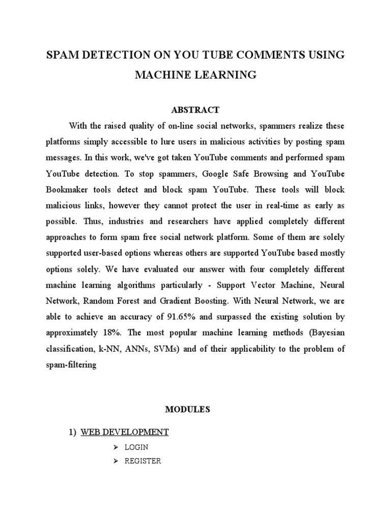 Spam Detection On You Tube Comments Using Machine Learning: Login ...