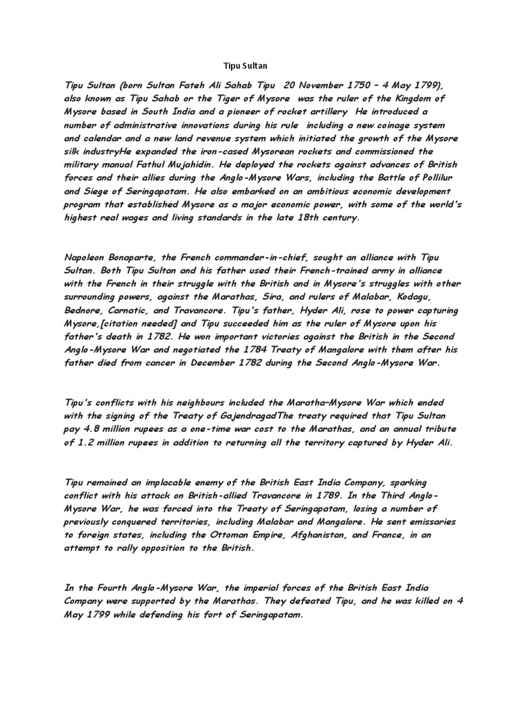 Tipu Sultan | PDF | Warfare Of The Early Modern Era | Military Operations