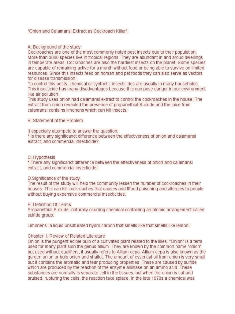 Onion and Calamansi Extract As Cockroach Killer | PDF | Onion | Insecticide