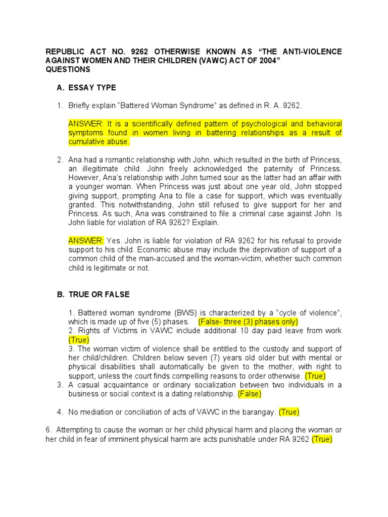 Republic Act No. 9262 Otherwise Known As "The Anti-Violence Against ...