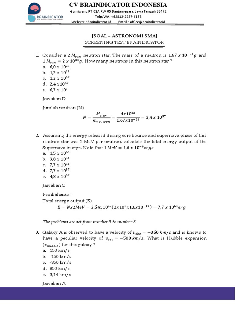 Astronomy Test for High Schoolers | PDF | Quasar | Astrometry