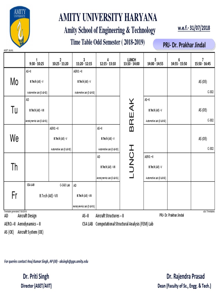 Amity University Haryana Engineering Timetable | PDF | Science ...