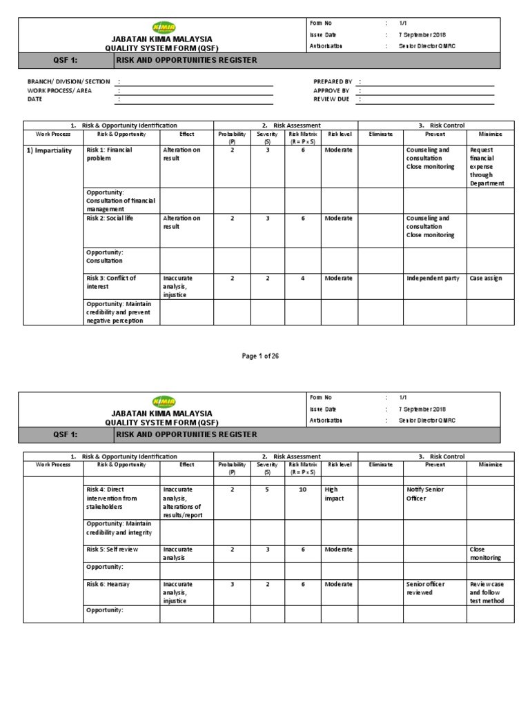 Risk and Opportunities Register Template | PDF | Risk | Risk Assessment