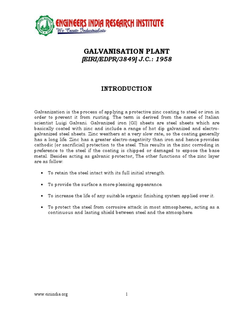 Project Report On Galvanisation Plant | PDF | Galvanization | Metals
