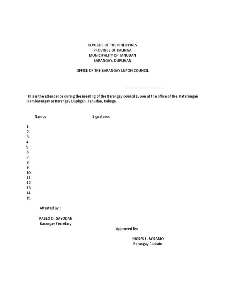 Lupon Attendance | PDF