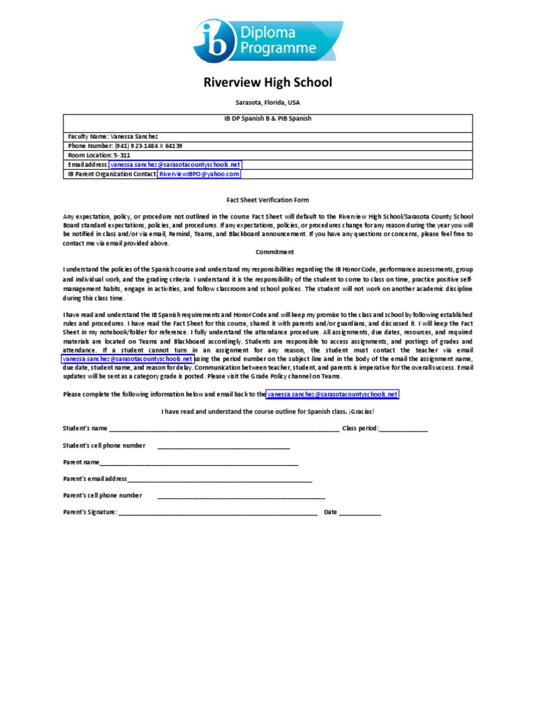 Riverview High School: Sarasota, Florida, USA IB DP Spanish B & PIB ...