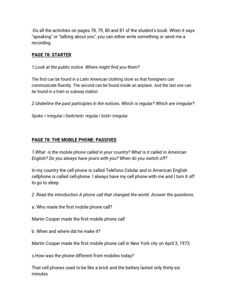 English Homework Pages 78, 79, 80 and 81 | PDF | Verb | Mobile Phones