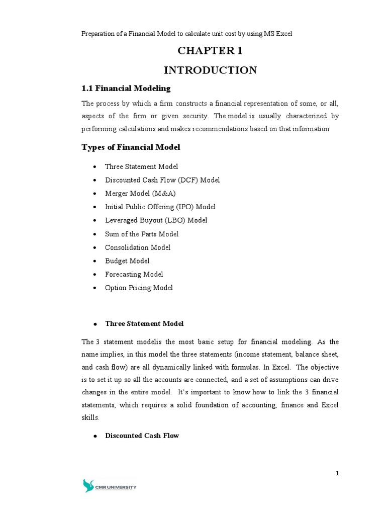 Preparation of A Financial Model To Calculate Unit Cost by Using MS ...