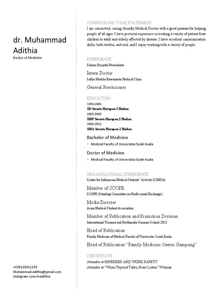 Curriculum Vitae Statement Didit | PDF | Medical School | Medicine