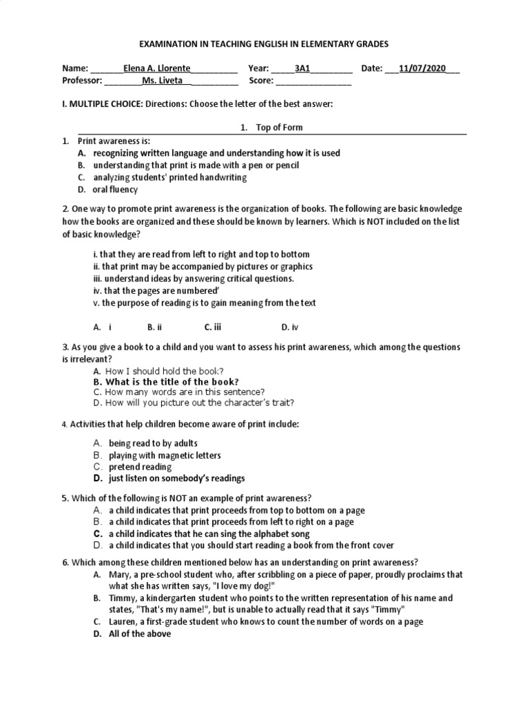 Teaching English in Elementary Exams | PDF | Symbols | Human Voice