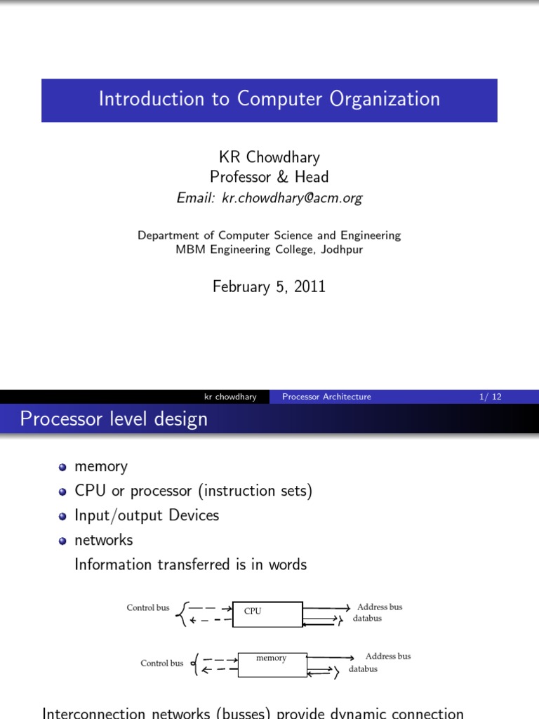 Introduction To Computer Organization: KR Chowdhary Professor & Head ...