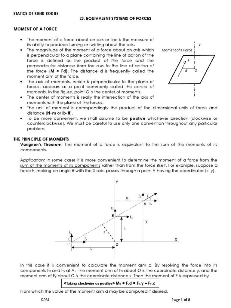 L3: Equivalent Systems of Forces Moment of A Force: Statics of Rigid ...