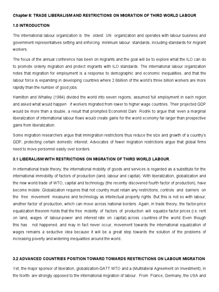 Chapter 8: Trade Liberalism and Restrictions On Migration of Third ...