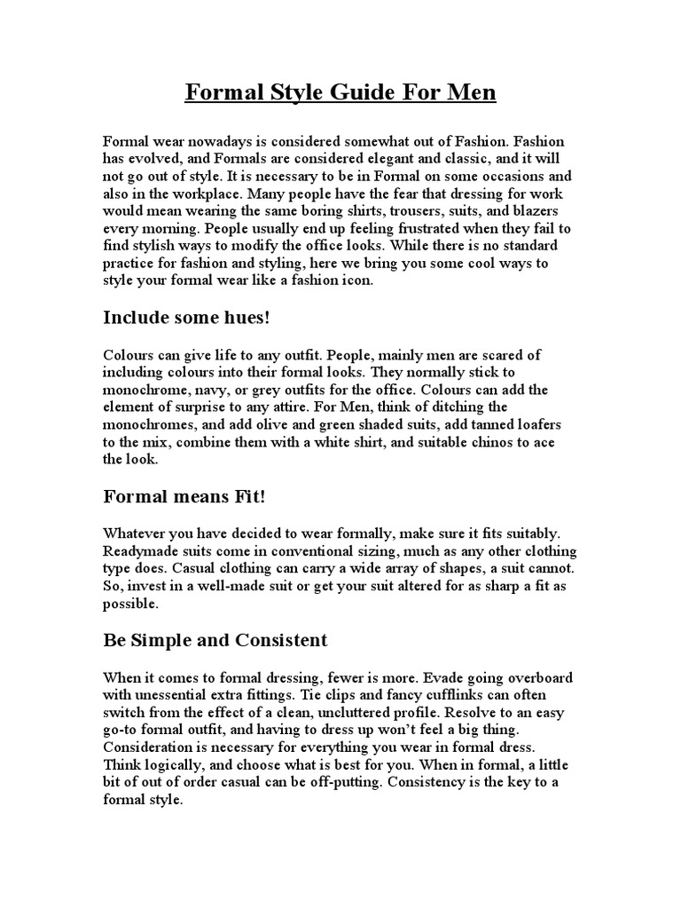 Men's Formal Wear Style Guide | PDF | Clothing | Glasses