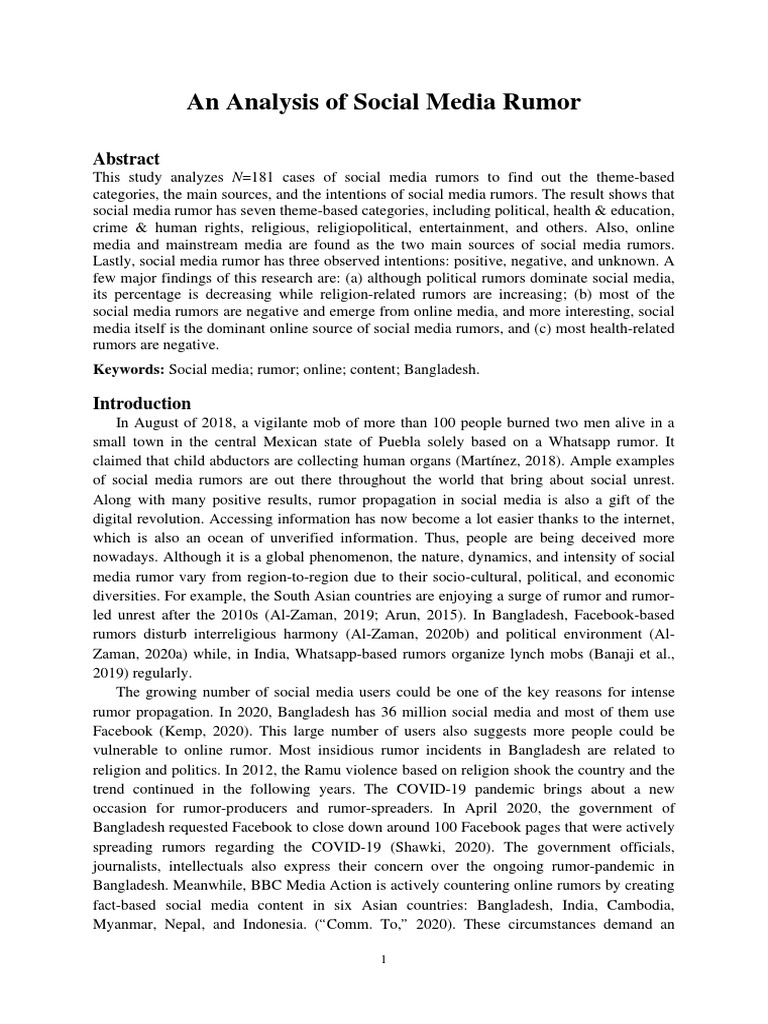 An Analysis of Social Media Rumor | PDF | Rumor | Social Media