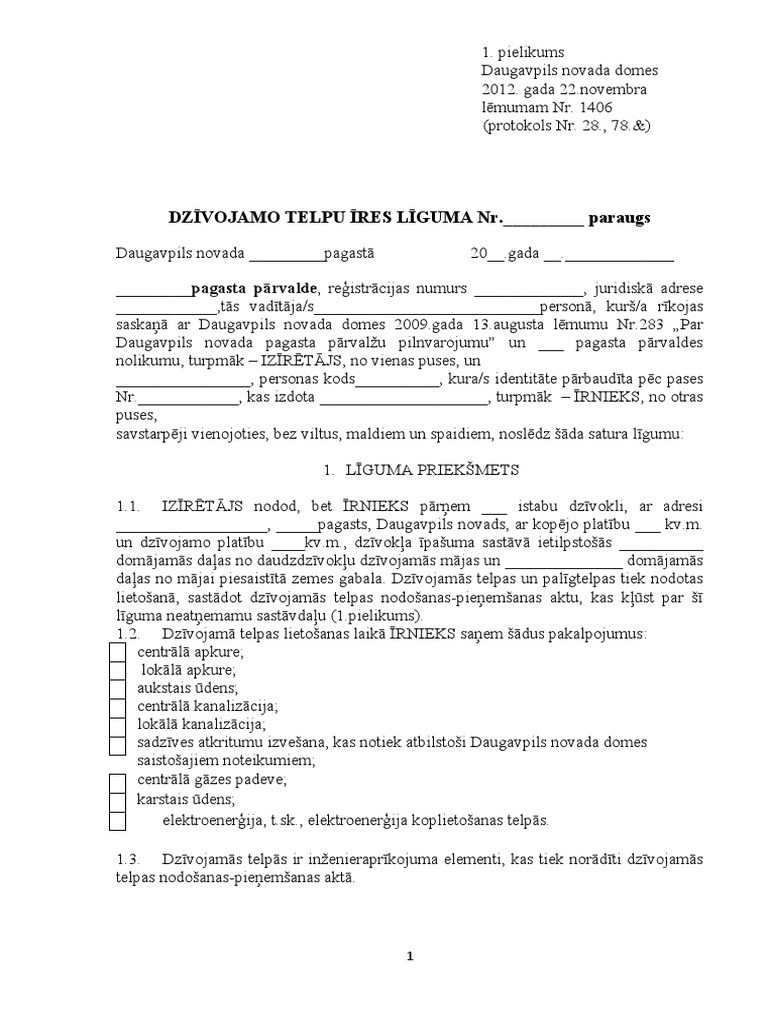 Dzīvojamo Telpu Ires Liguma Paraugs | PDF