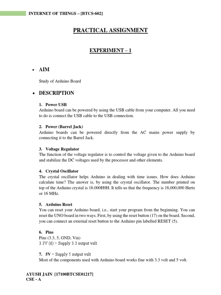 IOT Practical Assignment Ayush Jain CSE-A PDF | PDF | Arduino | Raspberry Pi
