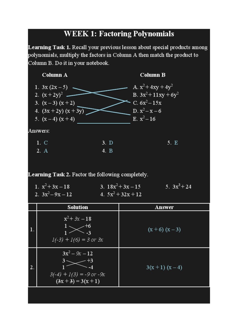 Math 8 Module Part 1 Learning Task 1-2 | PDF