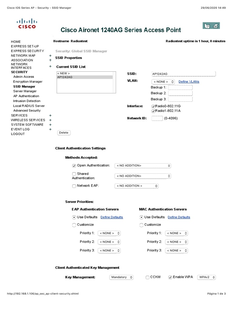 Cisco IOS Series AP - Security - SSID Manager | PDF | System Software | Cyberspace