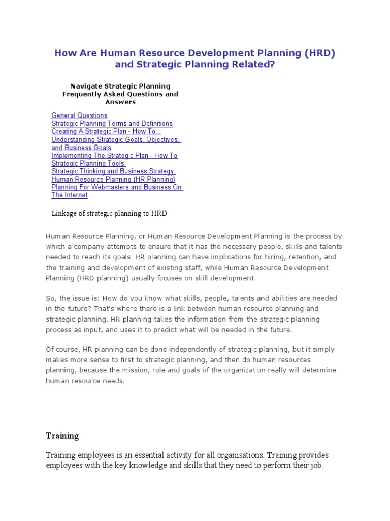 How Are Human Resource Development Planning (HRD) and Strategic Planning Related? | PDF ...