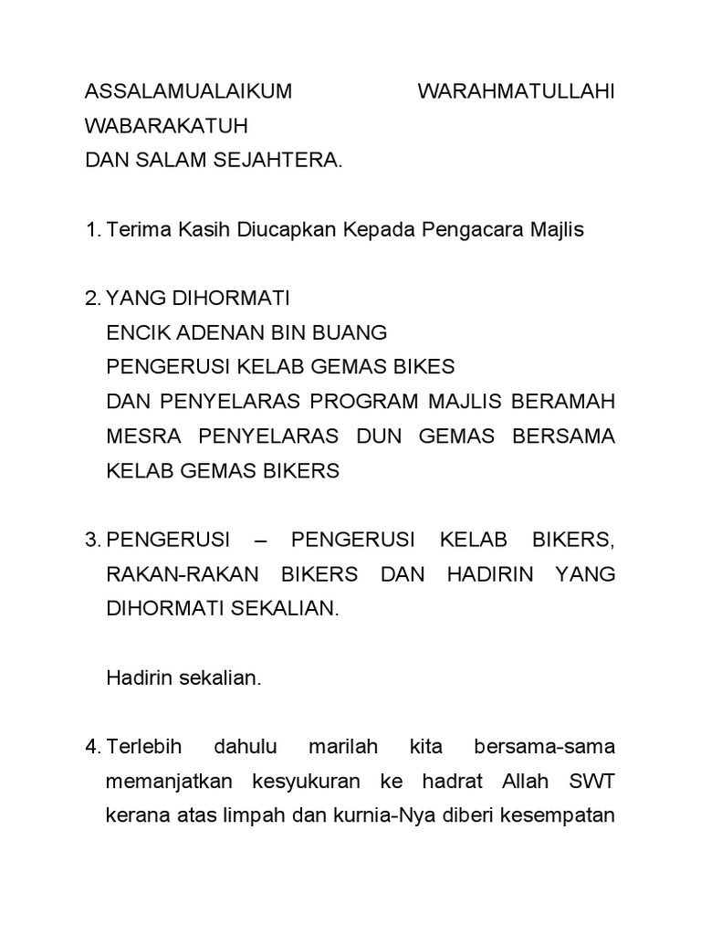 Teks Ucapan Program Santai Penyelaras Dun Gemas | PDF