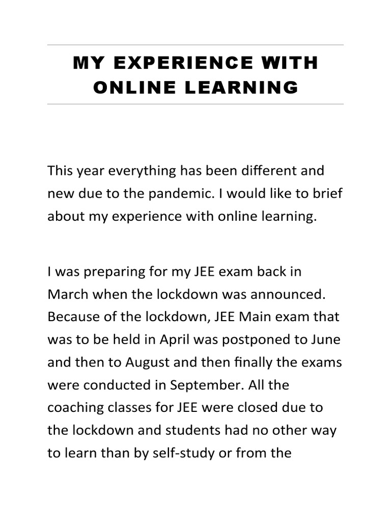 My Experience With Online Learning (Assignment 1) | PDF | Online And ...