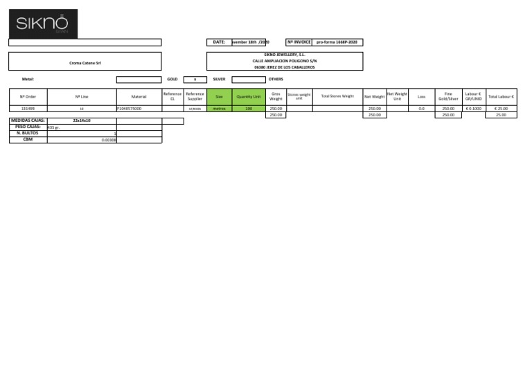 Croma Catene Pro-forma Invoice 1668P | PDF