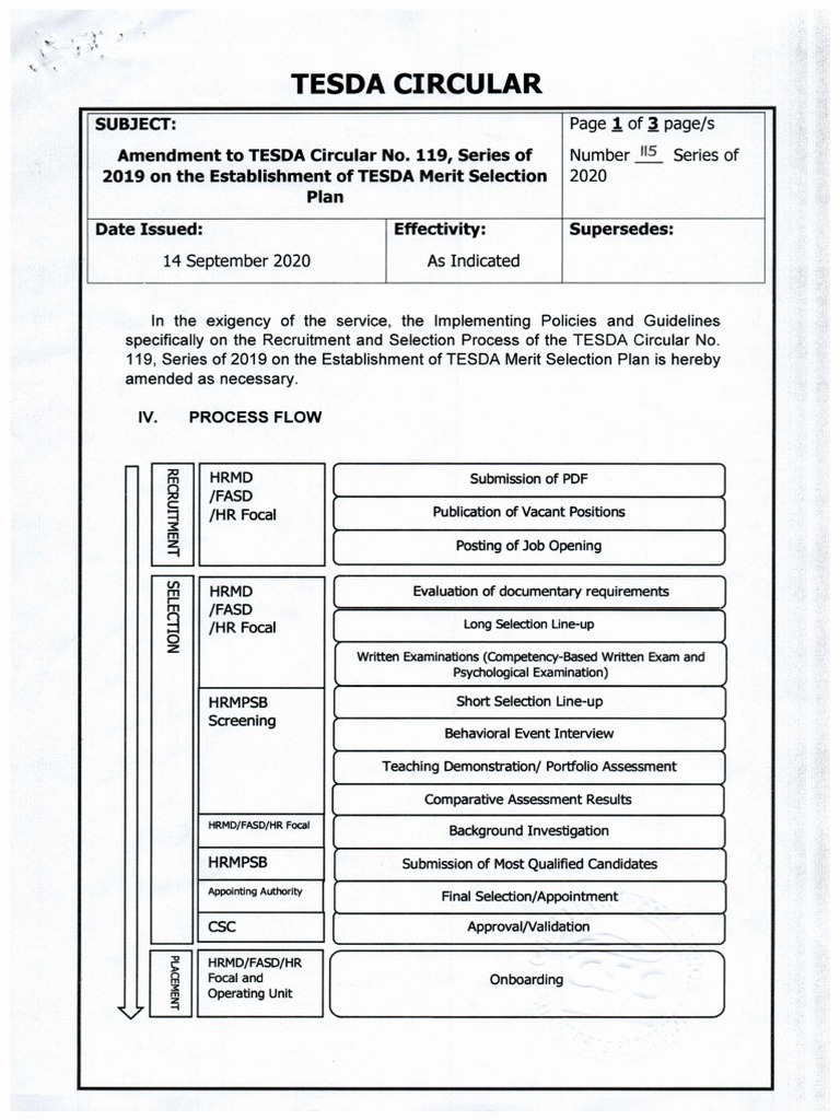 TESDA Recruitment and Selection Process | PDF | Recruitment | Test ...