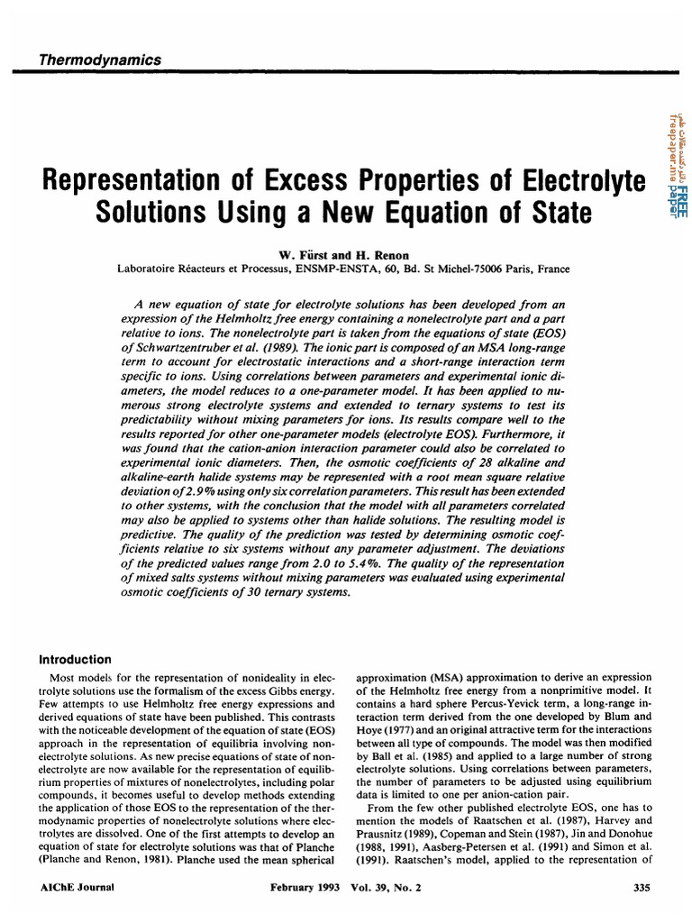 Of of Of: Representation Excess Properties Electrolyte Solutions Using ...