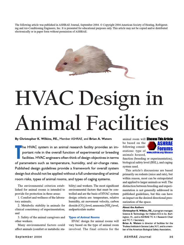 HVAC Design in Animal Facilities: by Christopher K. Wilkins, P.E ...