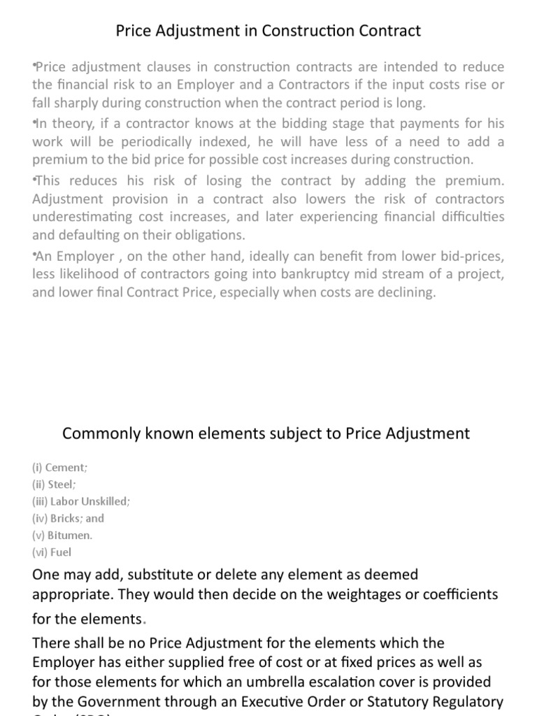 Price Adjustment in Construction Contract | PDF | Project Finance | Prices