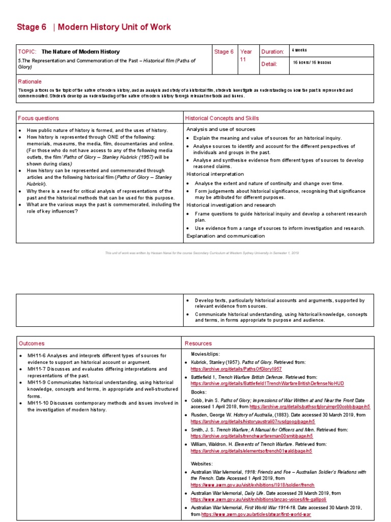 Stage 6 - Modern History Unit of Work | PDF | Educational Technology ...