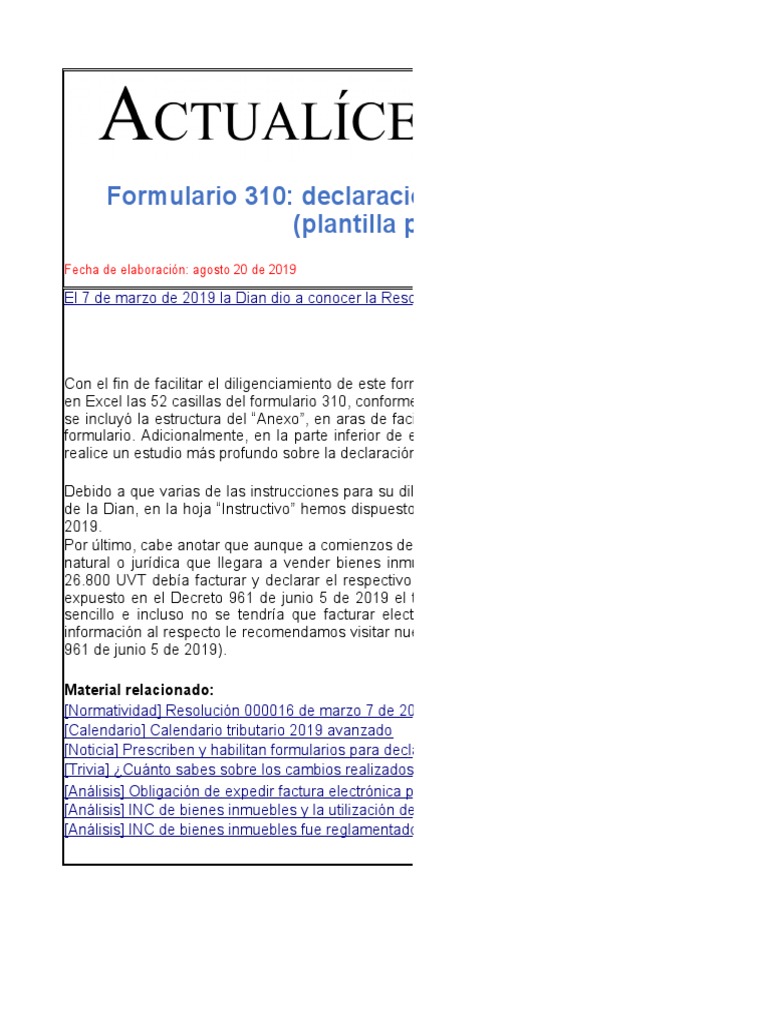 Formulario-310 ICO - ORIUNDA DEL OLIMPO S.A | PDF | Impuestos ...