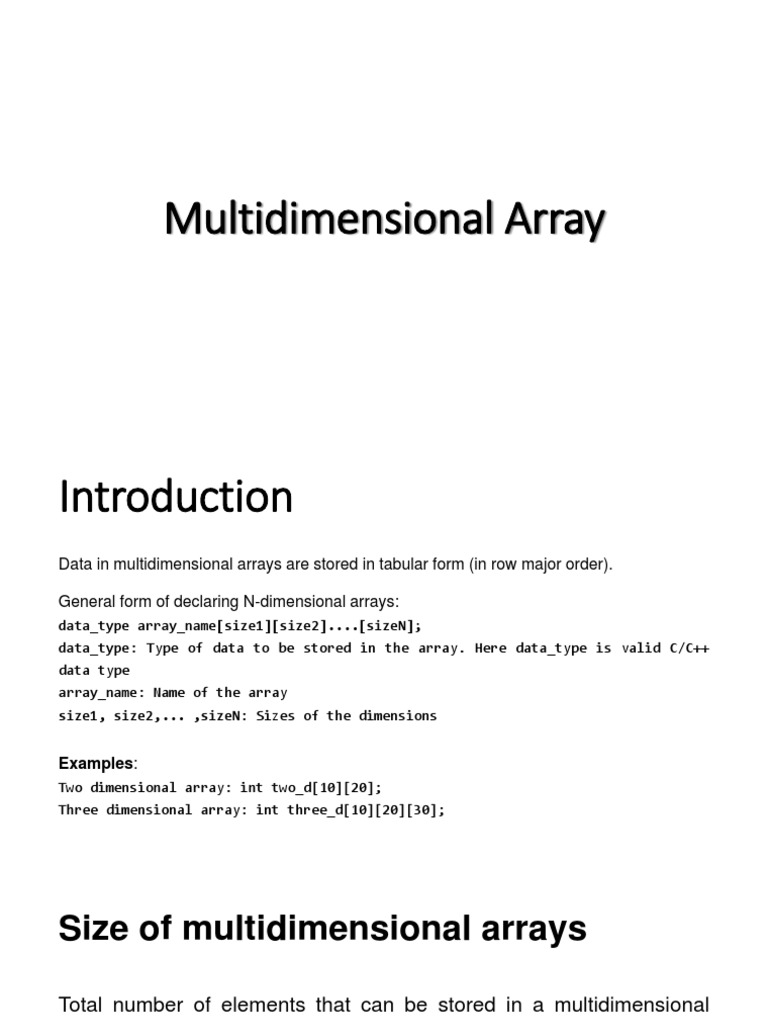 Multidimensional Array1 Pdf Array Data Structure Integer Computer Science 4936