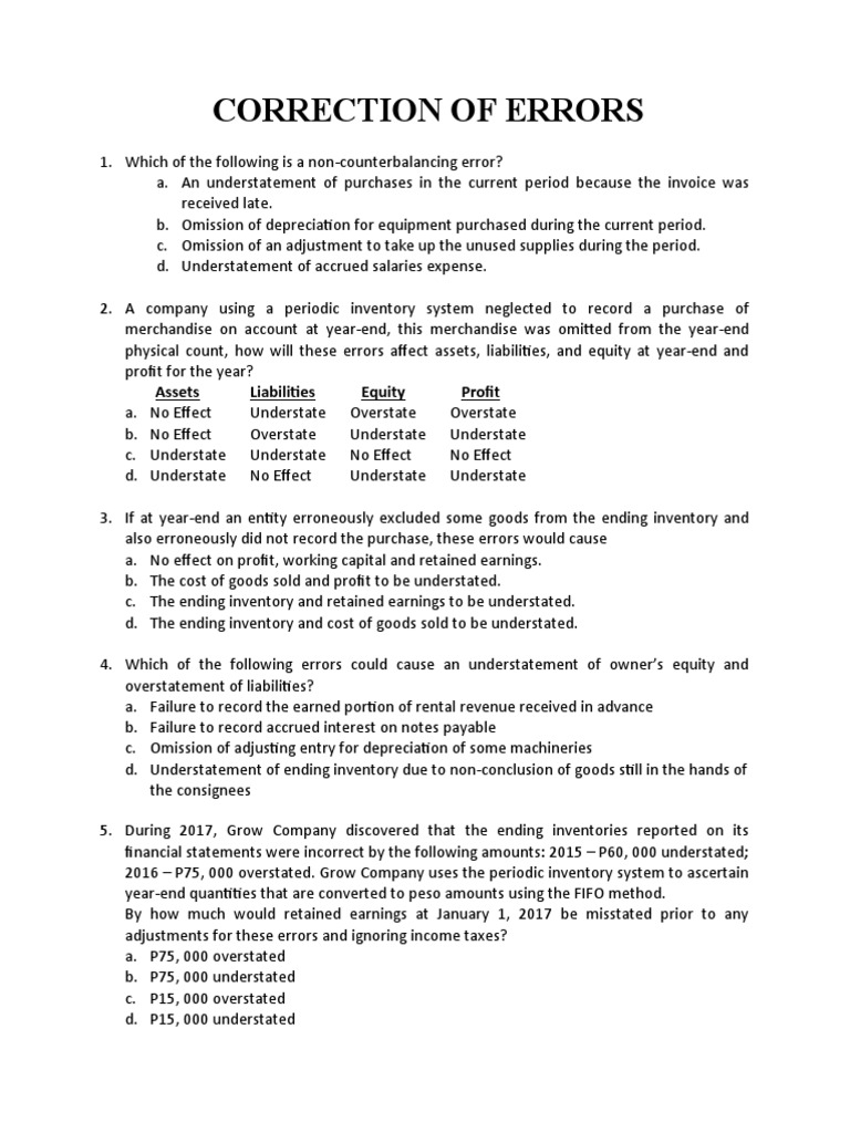 Correction of Errors: Assets Liabilities Equity Profit | PDF | Retained ...