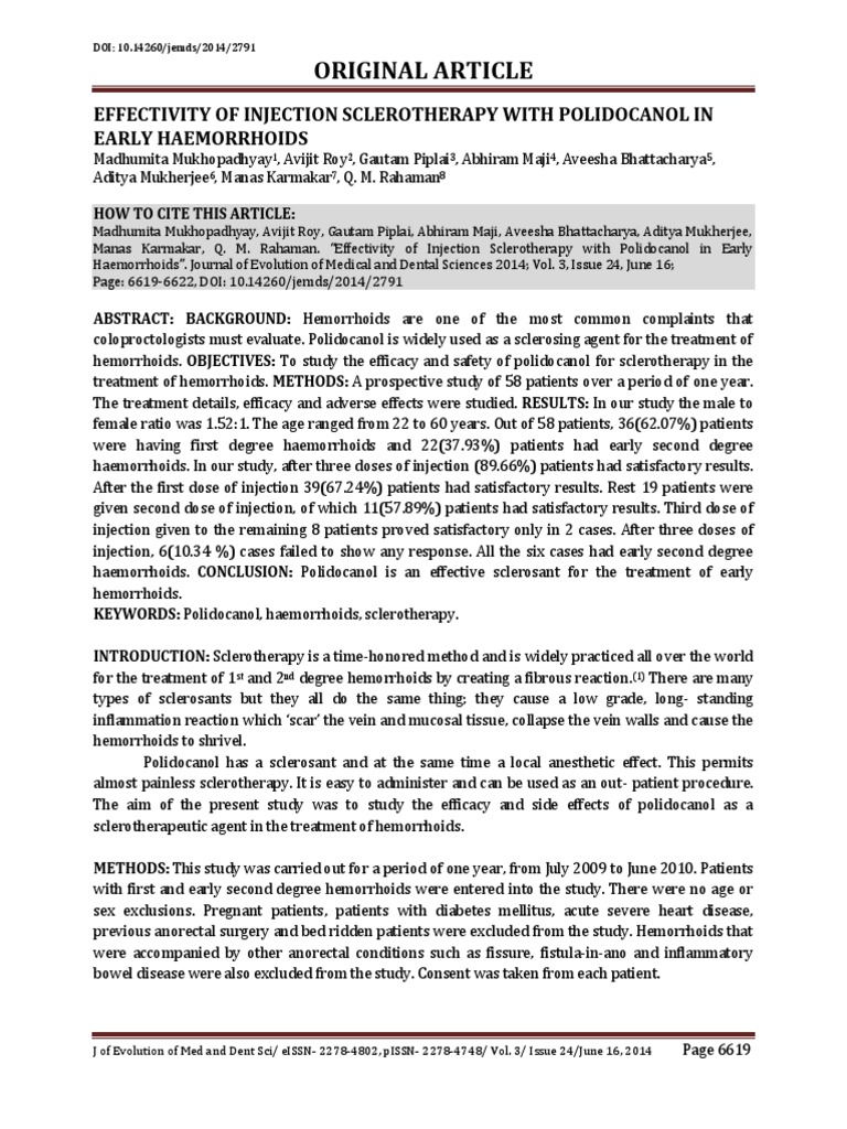 Effectivity of Injection Sclerotherapy With Polido | PDF | Hemorrhoid ...