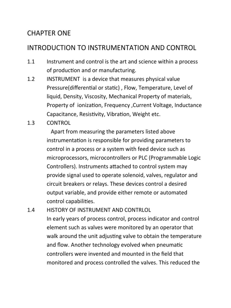 Chapter One Introduction To Instrumentation and Control | PDF ...