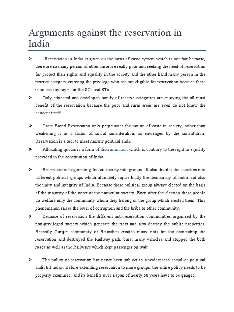 Arguments Against The Reservation in India: Discrimination | PDF ...