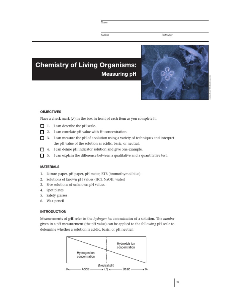 Chemistry of Living Organisms Measuring PH Lab Activity PDF | PDF | Ph ...