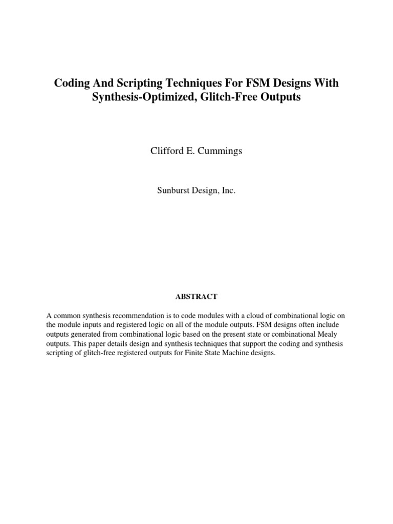 Coding and Scripting Techniques For FSM Designs With Synthesis-Optimized, Glitch-Free Outputs | PDF