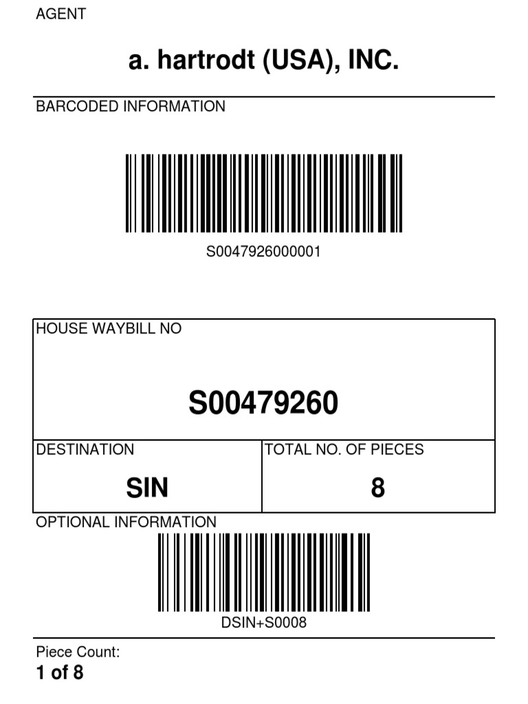 AWB Label - HAWB No - S00479260 | PDF | Business Documents