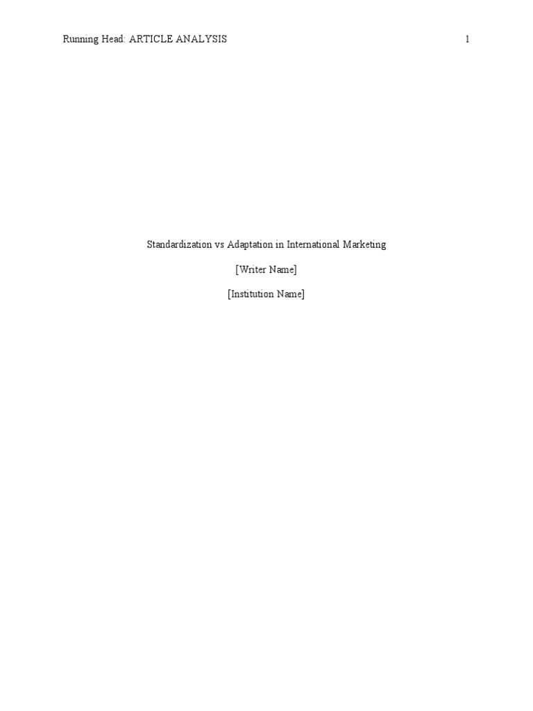 Standardization Vs Adaptation in International Marketing | Download ...