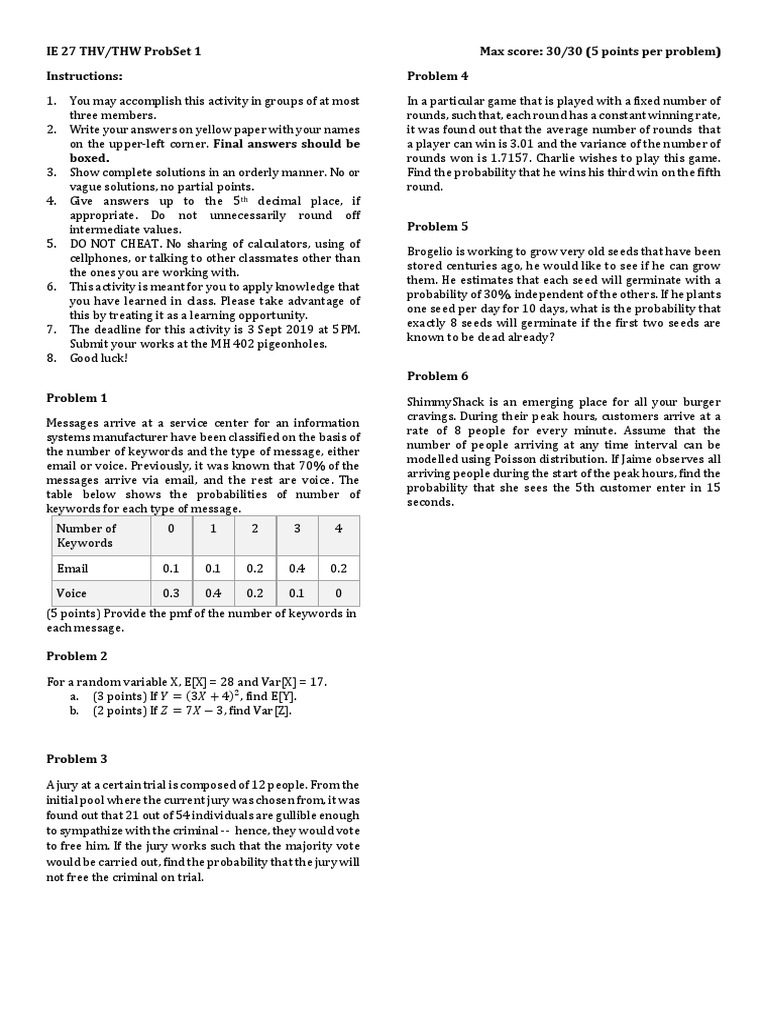 IE 27 ProbSet 2 PDF | PDF | Applied Mathematics | Statistical Theory