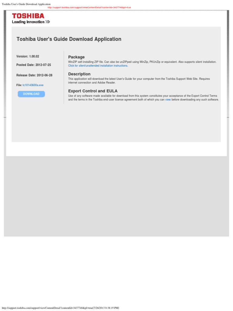 Toshiba User's Guide Download Application | PDF