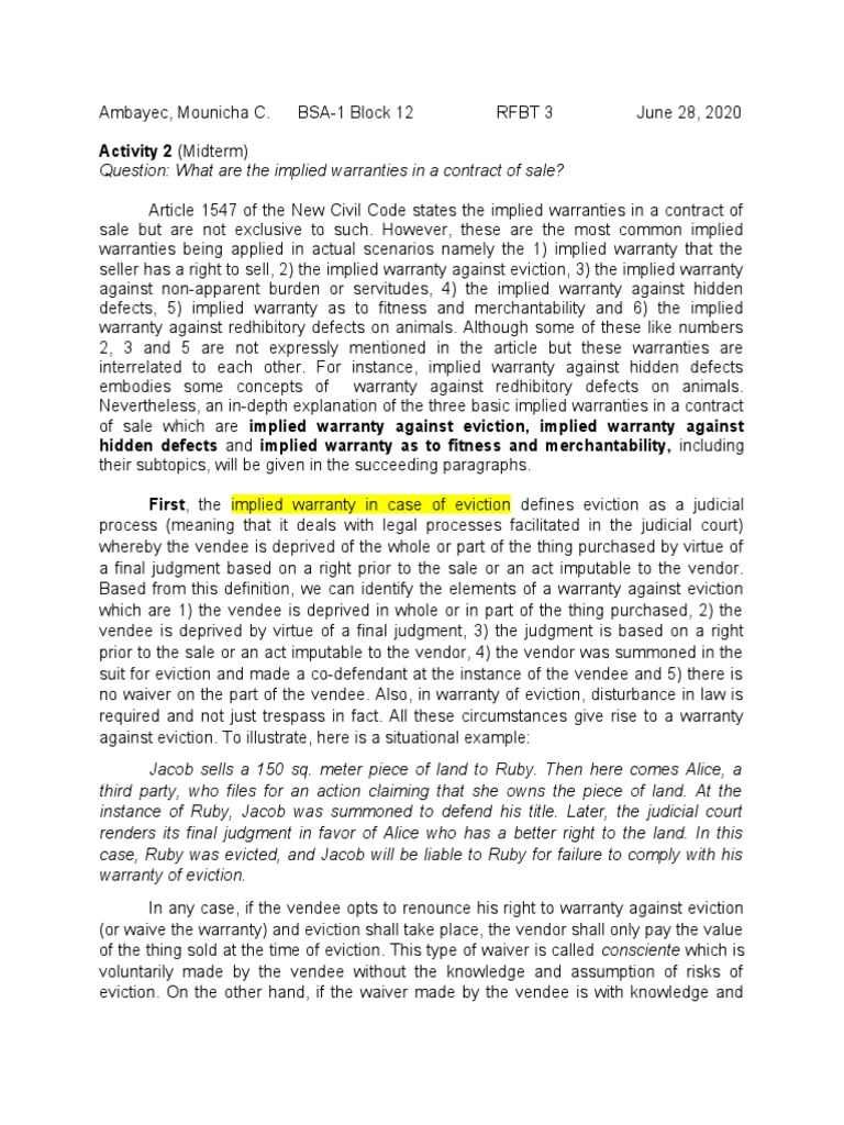 Activity 2 Warranties | PDF | Implied Warranty | Private Law