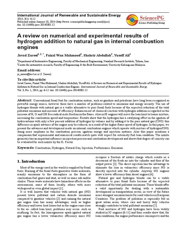 A Review On Numerical And Experimental Results Of Hydrogen Addition To Natural Gas In Internal