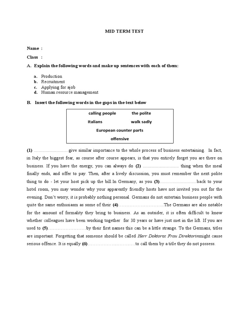 Mid Term Test English Business | PDF